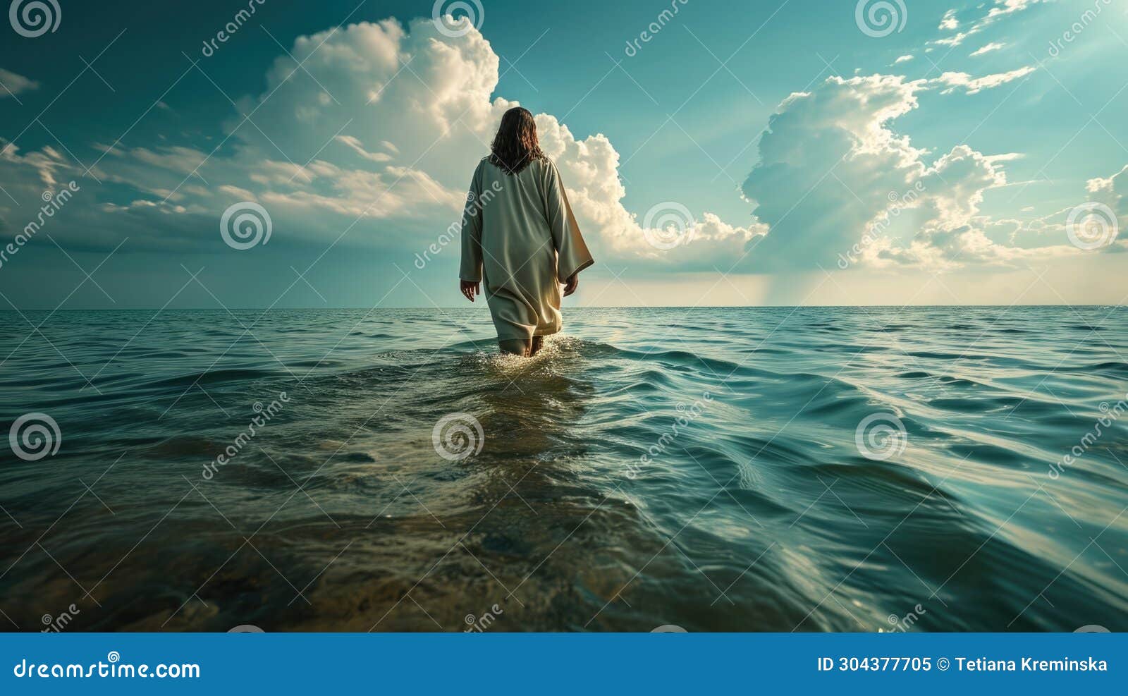 Back View, Jesus Christ Walking on the Water, Miracles Stock ...