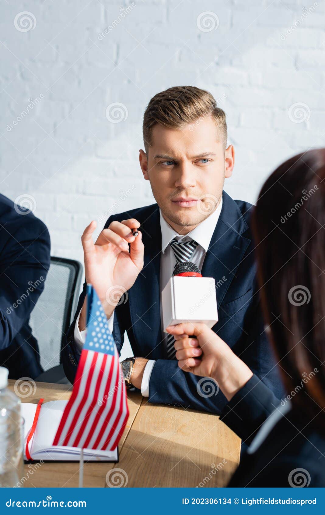 Back View of Journalist with Microphone Stock Photo - Image of election ...