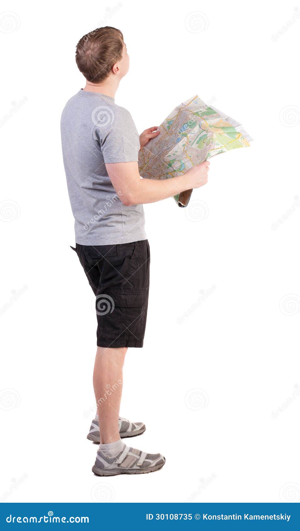 Back View of Journey Young Man Looking at the Map Stock Image - Image ...