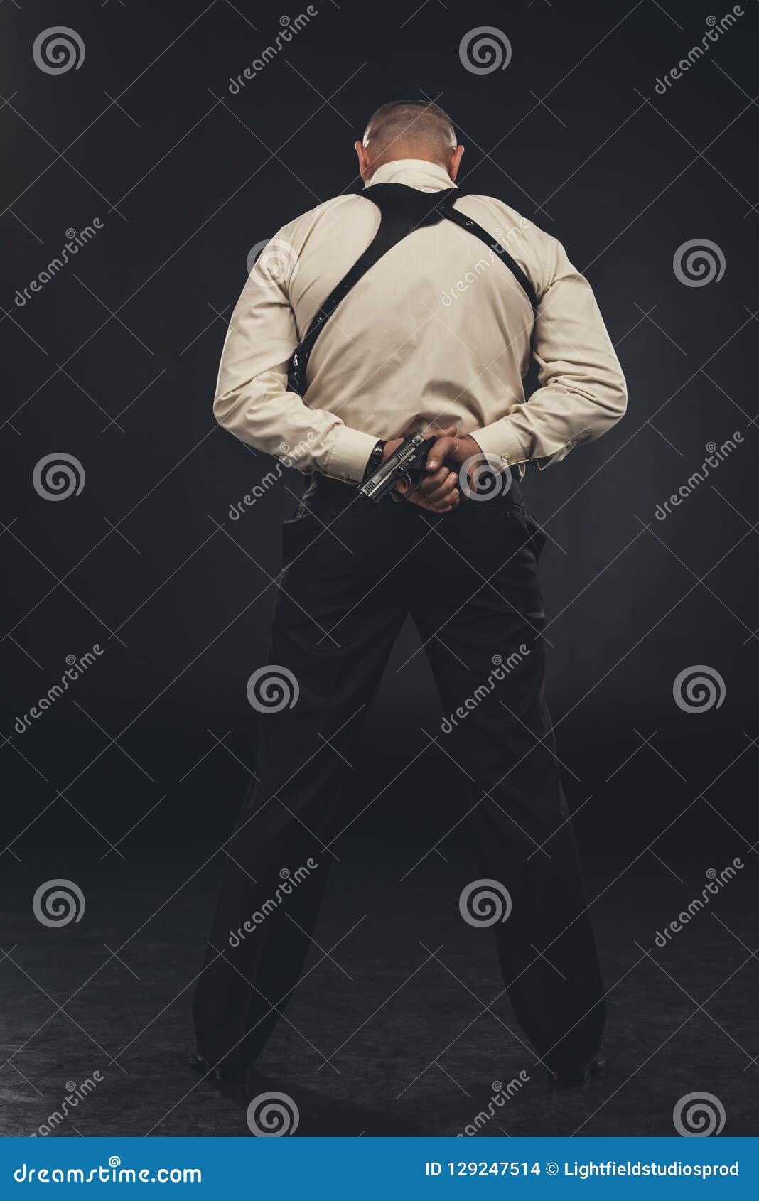 Back View of Killer in Shirt Holding Gun Stock Photo - Image of pistol ...