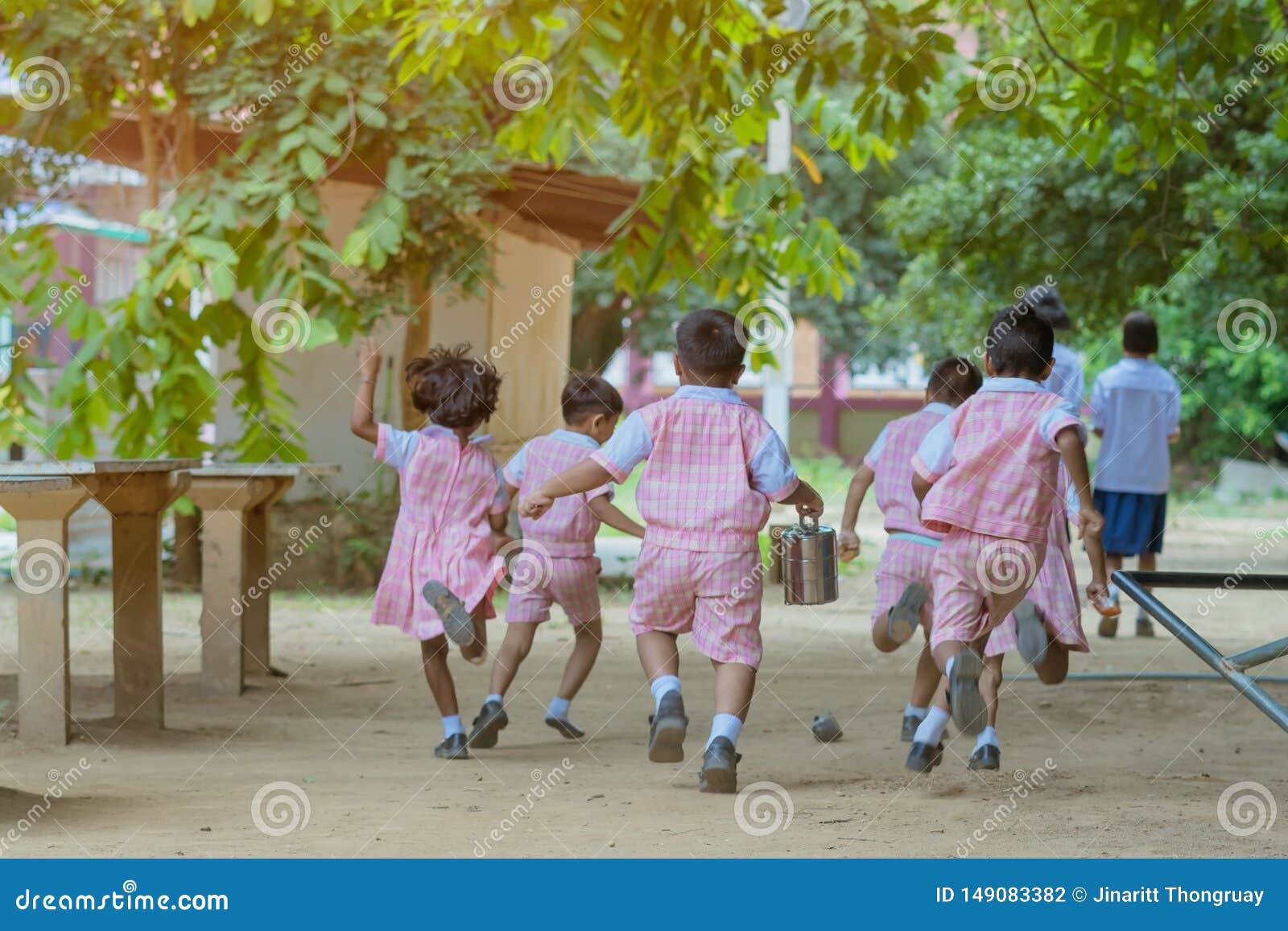 Back View of Kindergarten Students Run Back To the Classroom Stock ...
