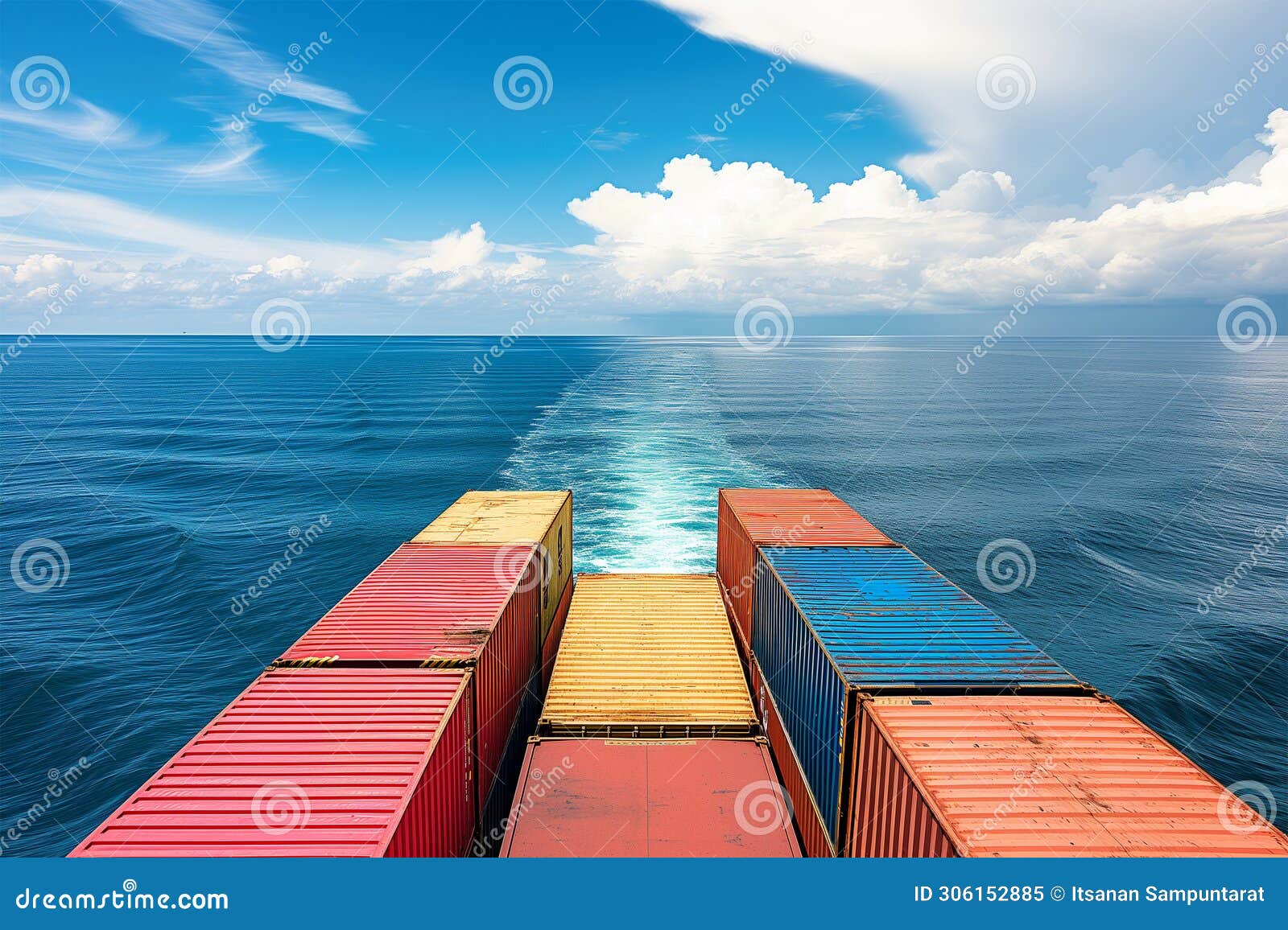 Back View of a Large Container Cargo Ship Stock Illustration ...