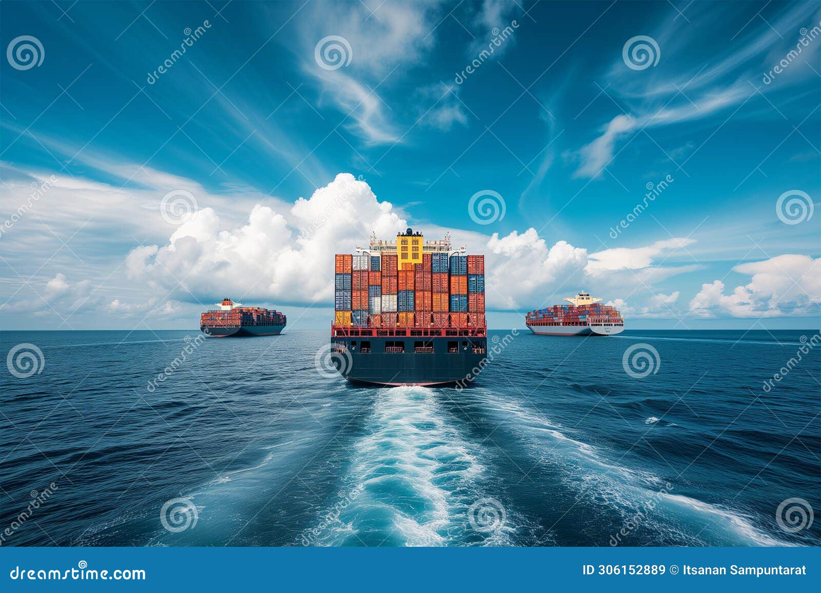 A Large Sea Container Ship Delivers A Combined Cargo, AI Generated ...