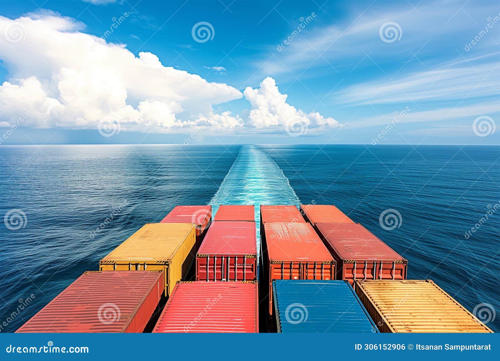 Back View of a Large Container Cargo Ship Stock Illustration ...
