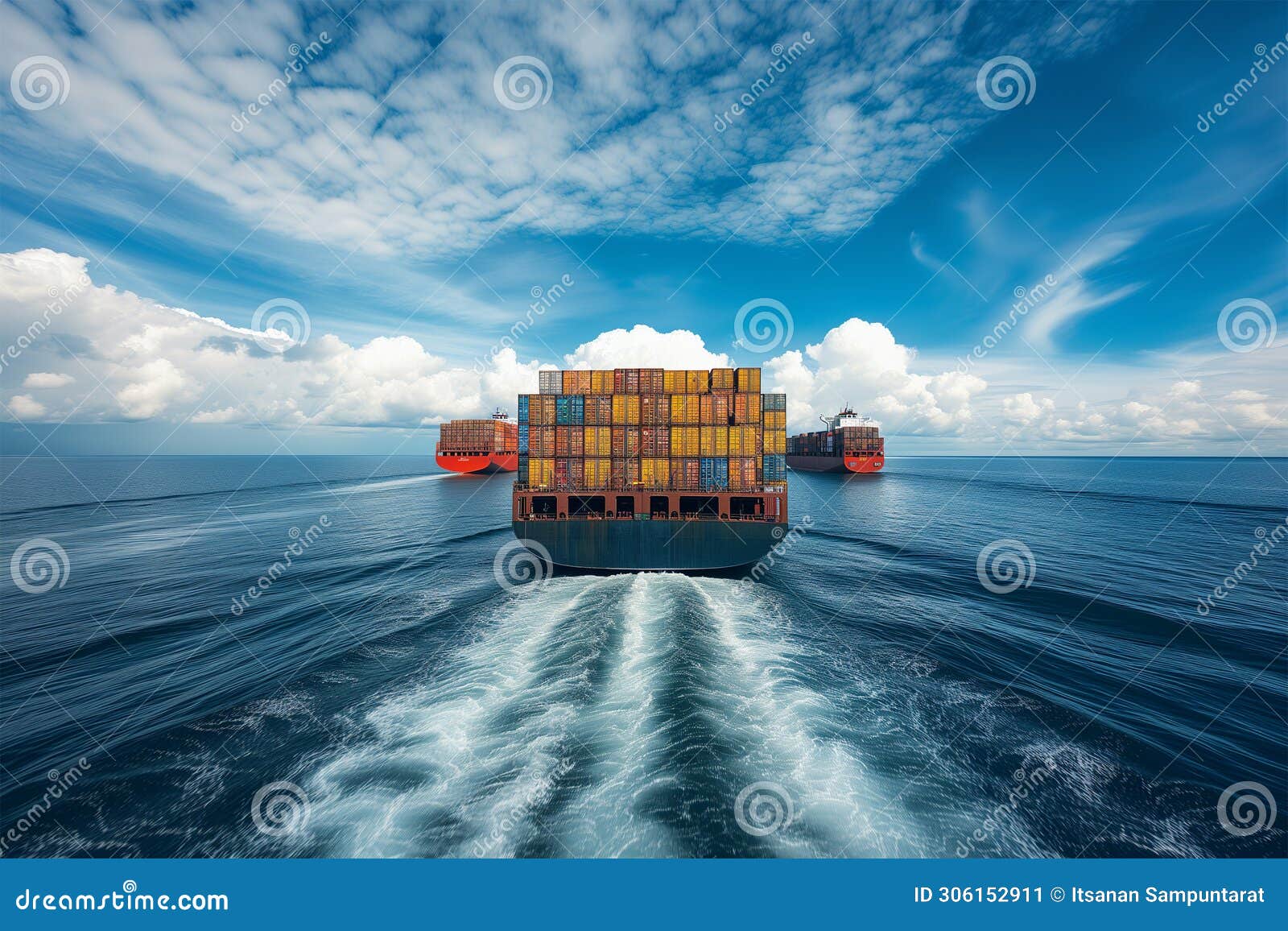 Back View of a Large Container Cargo Ship Stock Illustration ...