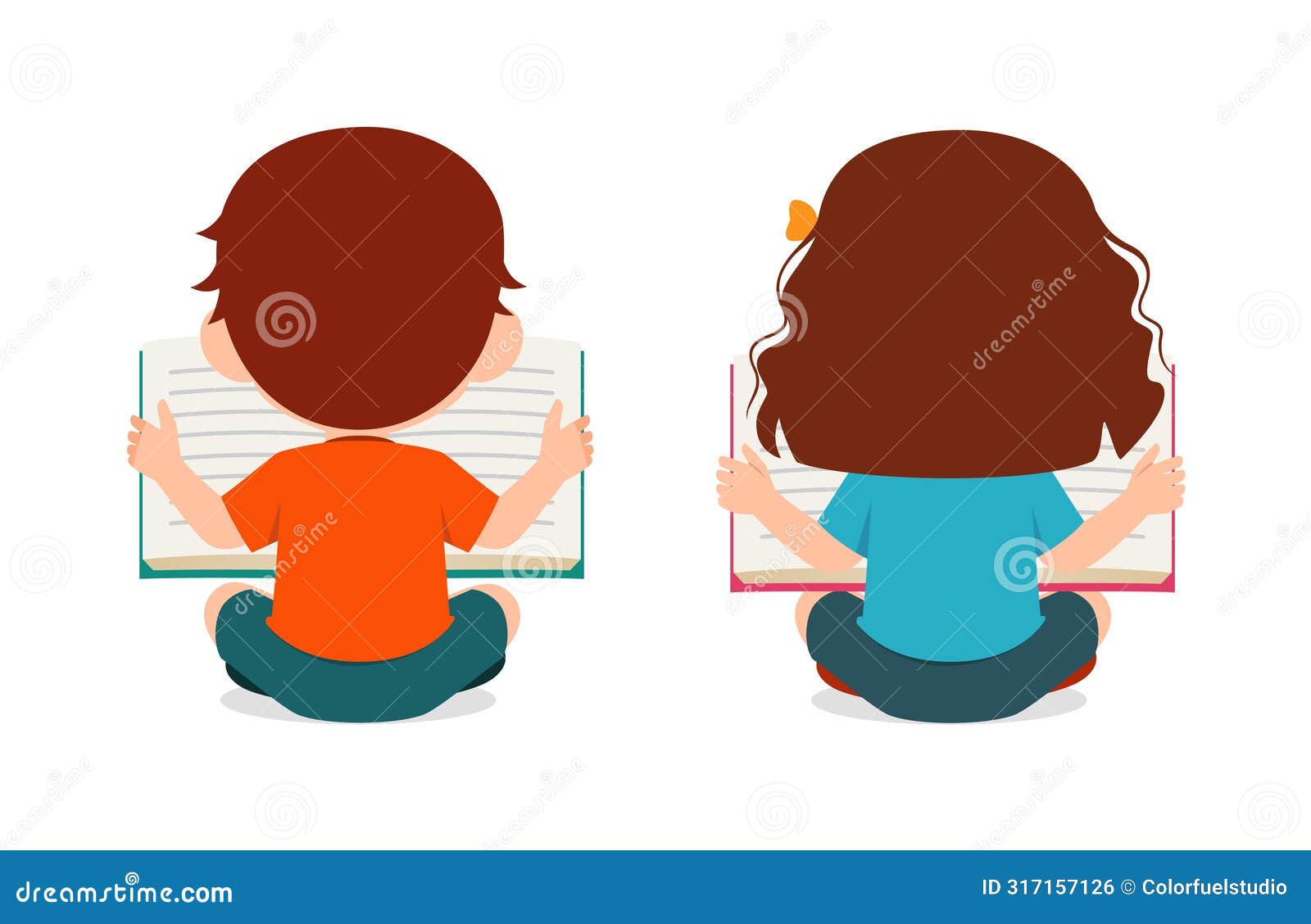 Back View of Little Kid Sit and Read Book Stock Illustration ...