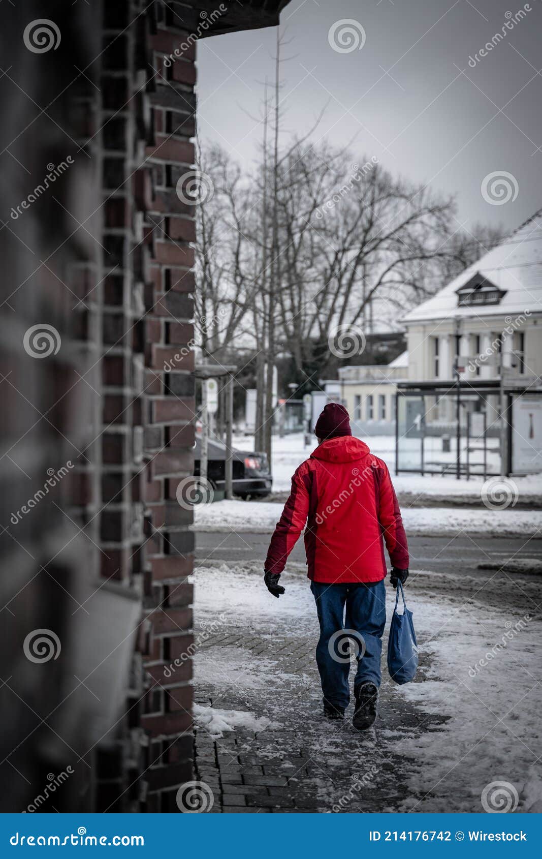Back View of a Lonely Man Walking on the Winter Street Stock Photo ...