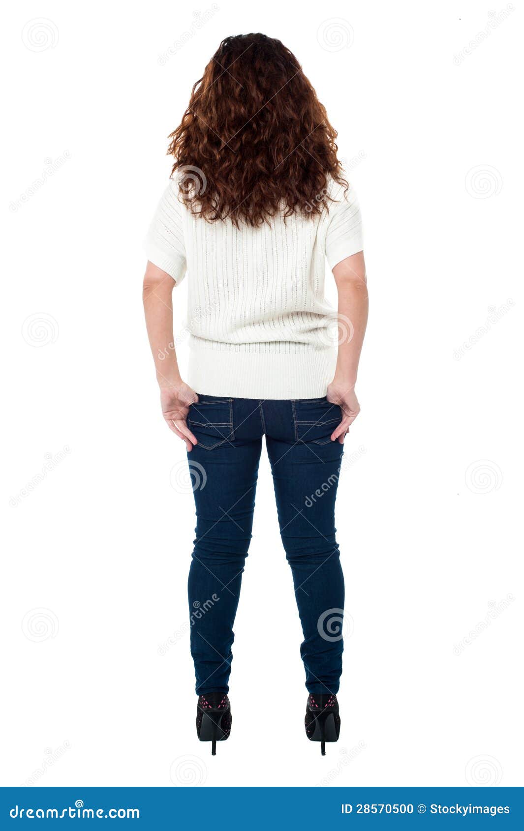 Back View of a Long Haired Woman Over White Stock Photo - Image of ...