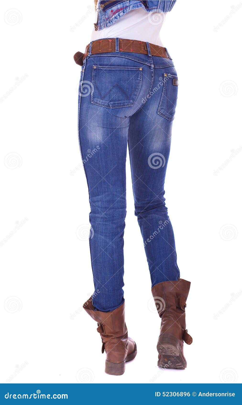 Back View of a Long Woman Legs Posing with Jeans Stock Photo - Image of ...