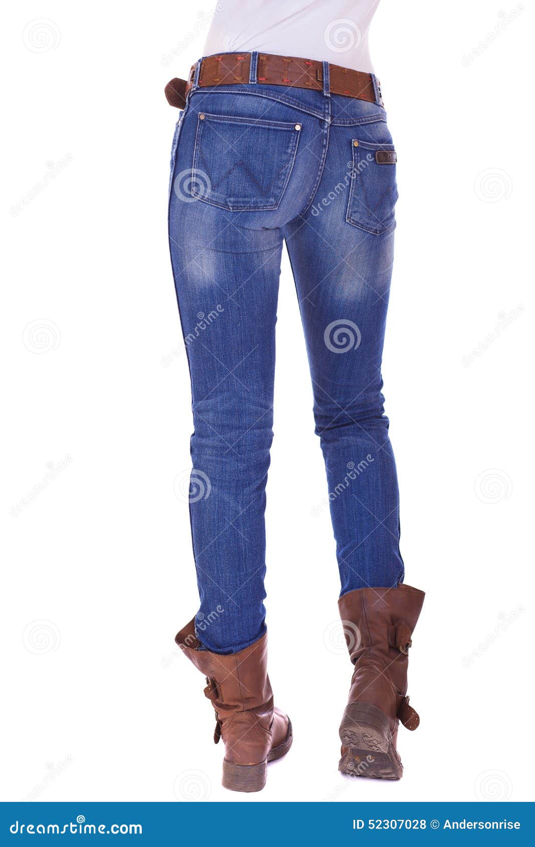 Back View of a Long Woman Legs Posing with Jeans Stock Photo - Image of ...
