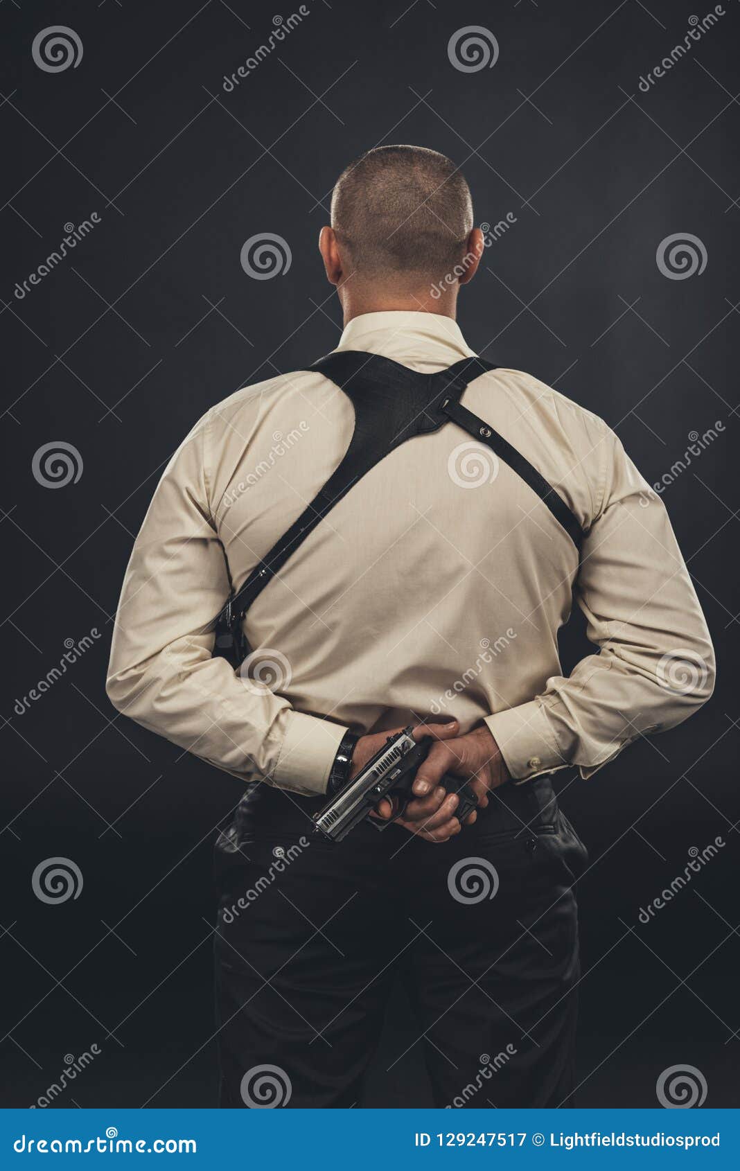 Back View of Mafia Member in Shirt Holding Gun Stock Image - Image of ...