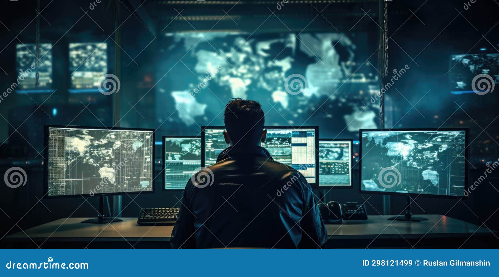 Back View of the Male Computer Engineer and Scientist Create Neural ...