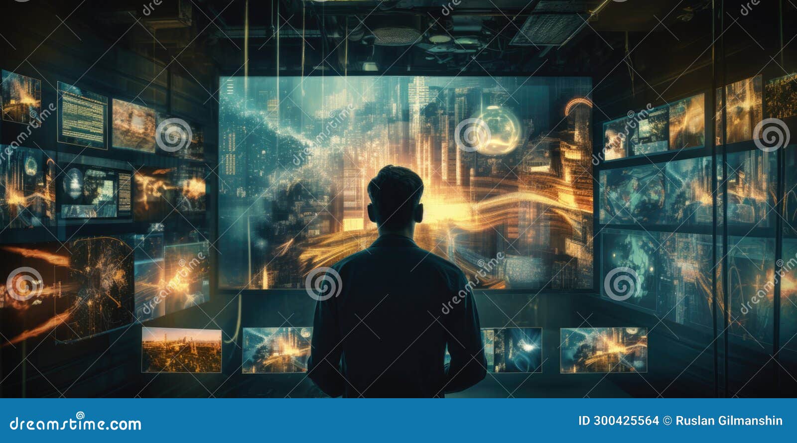 Back View of the Male Computer Engineer and Scientist Create Neural ...