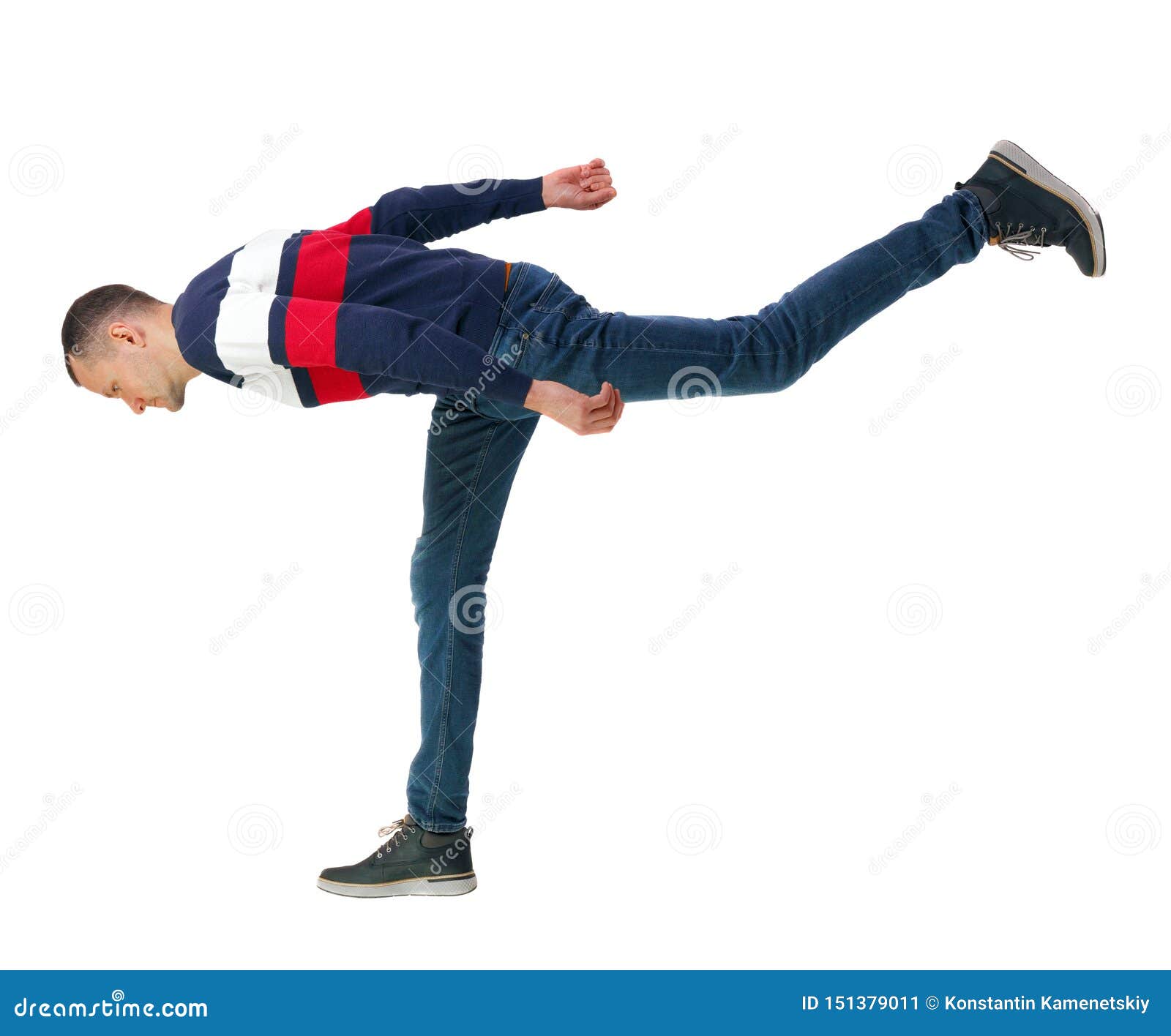 Back View Man Balances Waving His Arms Stock Image Image Of Standing Human 151379011