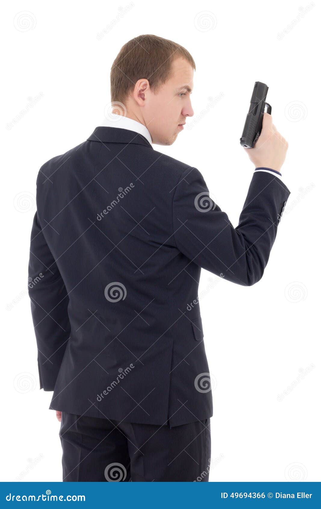 Back View of Man in Business Suit with Gun Isolated on White Stock ...