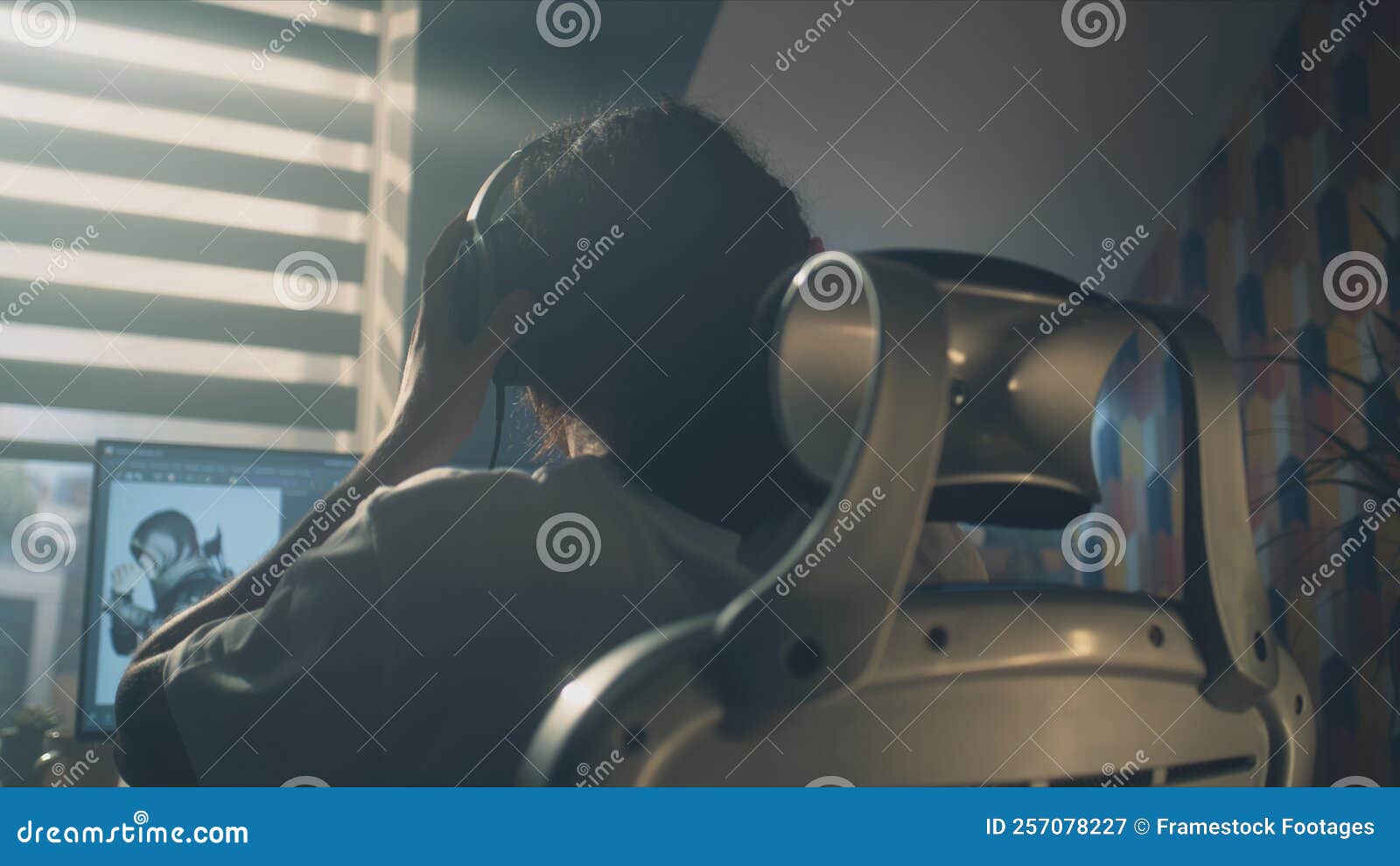 Back View of Man Developing Video Game Stock Image - Image of modern ...