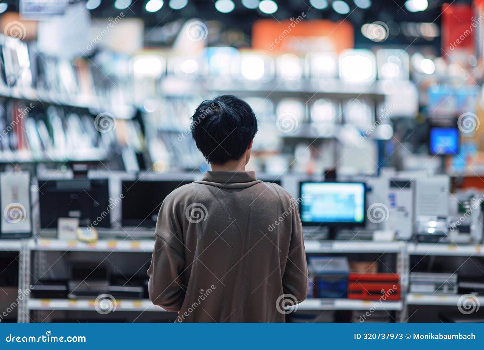 Back View of Man in Electronics Store Stock Illustration - Illustration ...