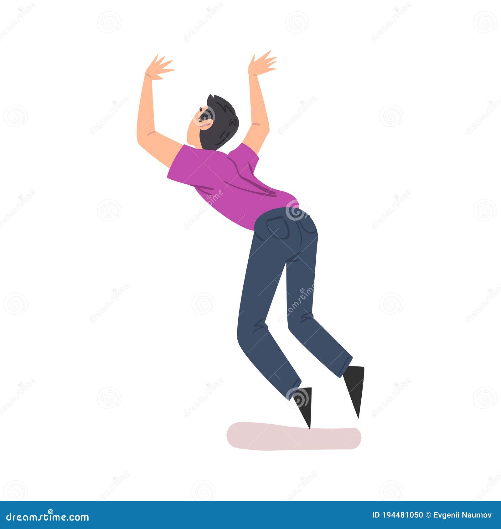 Back View of Man Falling Down Forward Cartoon Style Vector Illustration ...