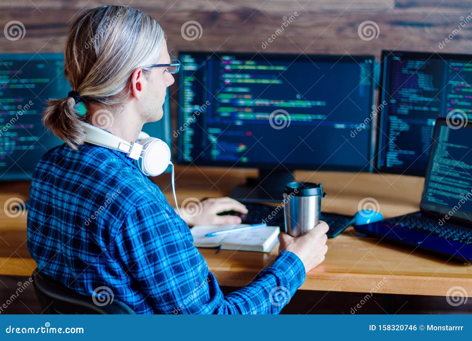Software Developer, Freelancer Working with Program Code Stock Photo ... Software Developer, Freelancer Working with Program Code Stock Photo ...