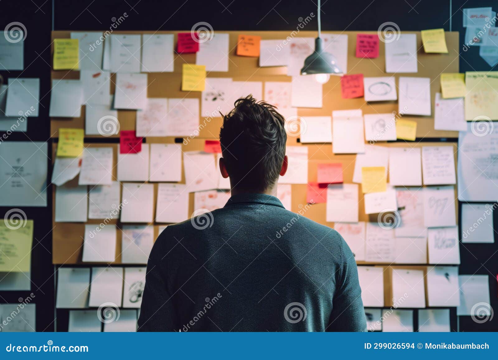 Back View of Man in Front of Wall Full of Different Memo Notes Stock ...