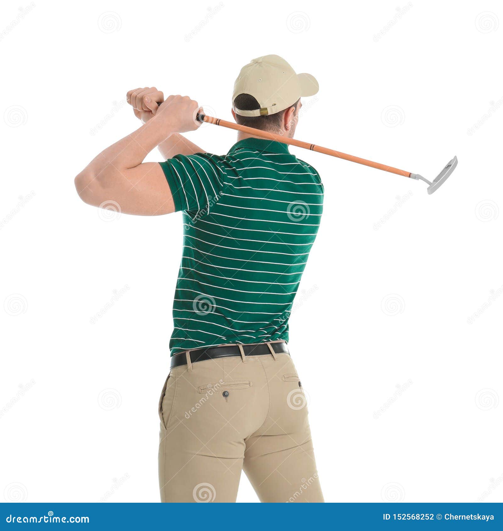 Back View of Man with Golf Club on White Stock Photo - Image of person ...