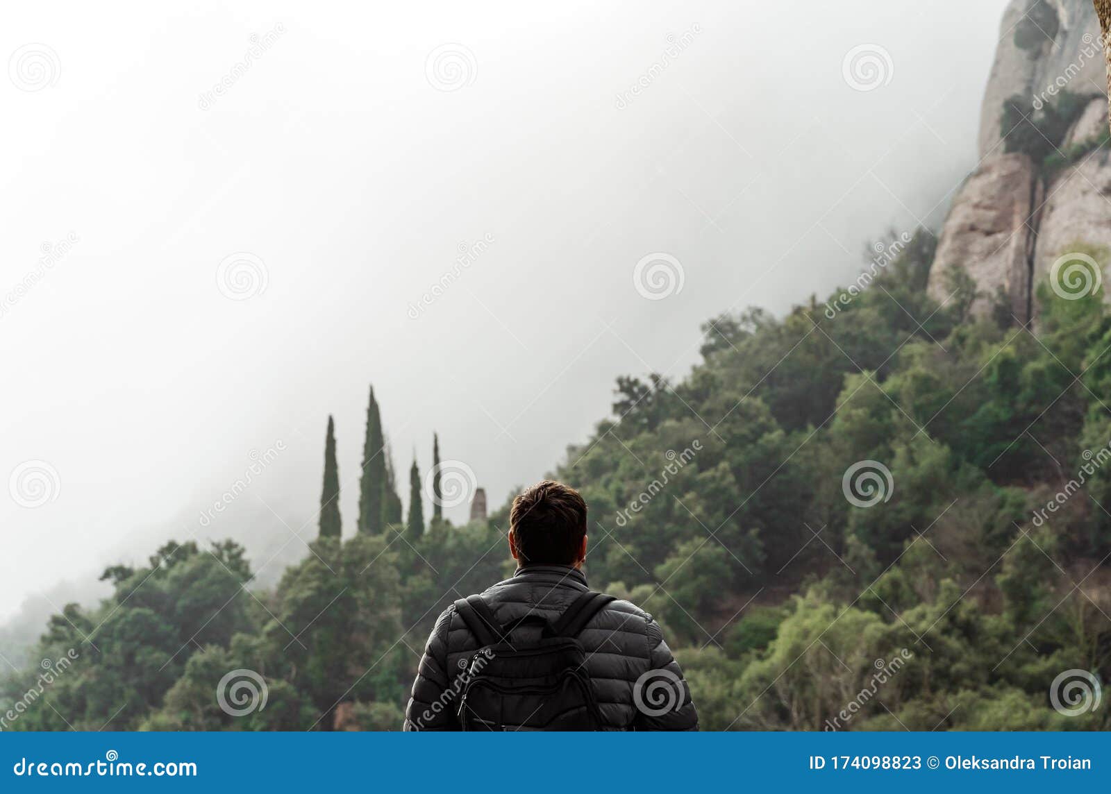 Back View of Man on Hiking Trail. Backpacker Traveling Stock Image ...