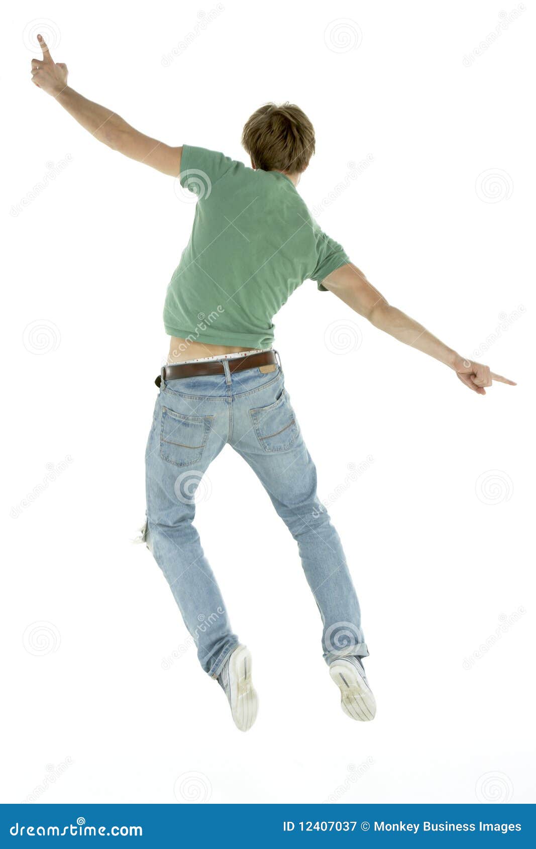 Back View of Man Jumping in Air Stock Image - Image of full, looking ...