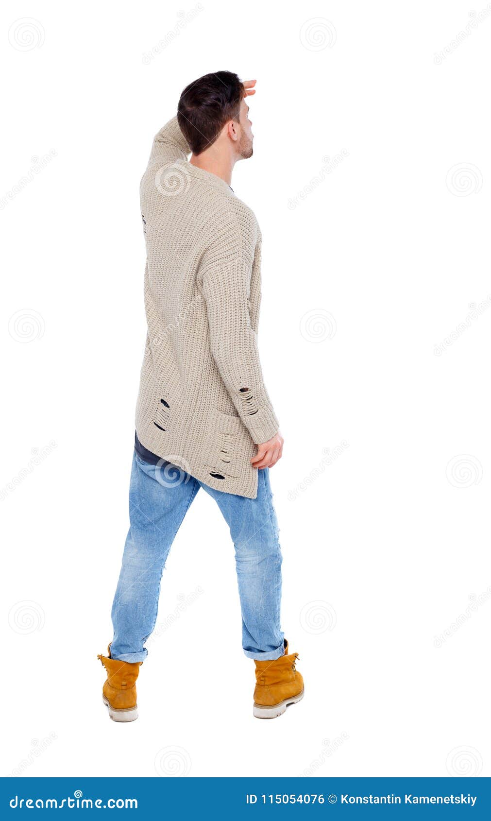 The Back View of a Man in a Knitted Sweater is Staring into the Stock ...