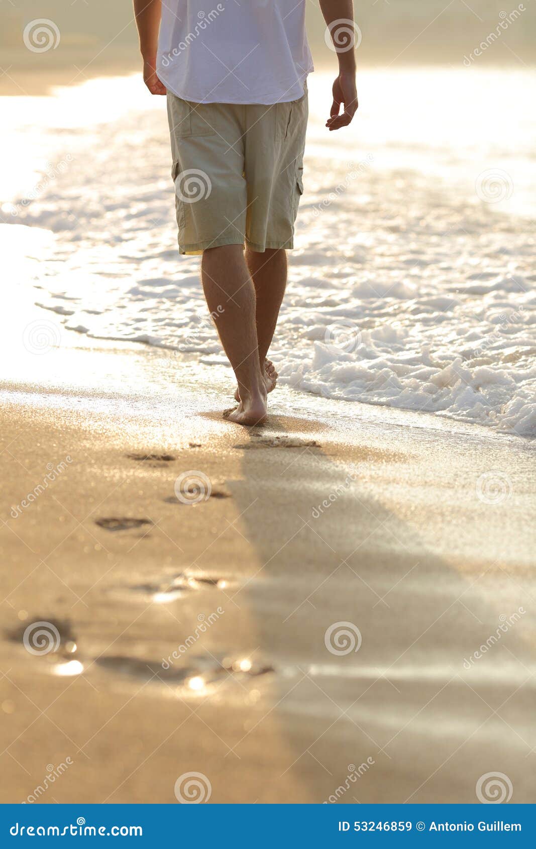 Back View of a Man Legs Walking on the Beach Stock Image - Image of ...