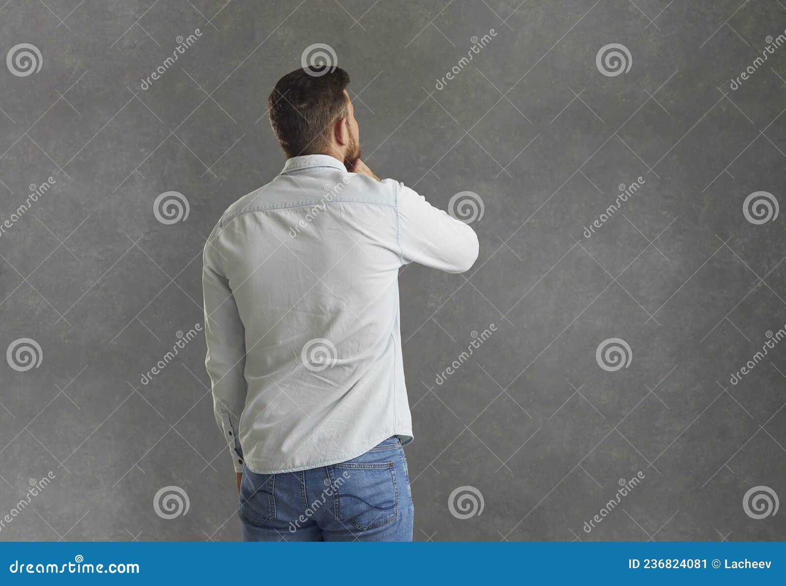 Back View of Man Look at Copyspace Thinking Stock Image - Image of ...