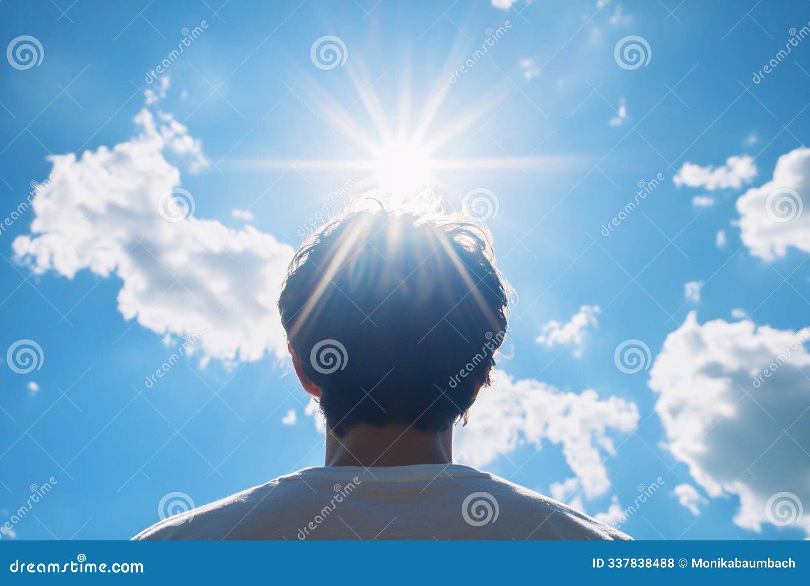Back View of Man Looking into Sun in Blue Sky Stock Illustration ...