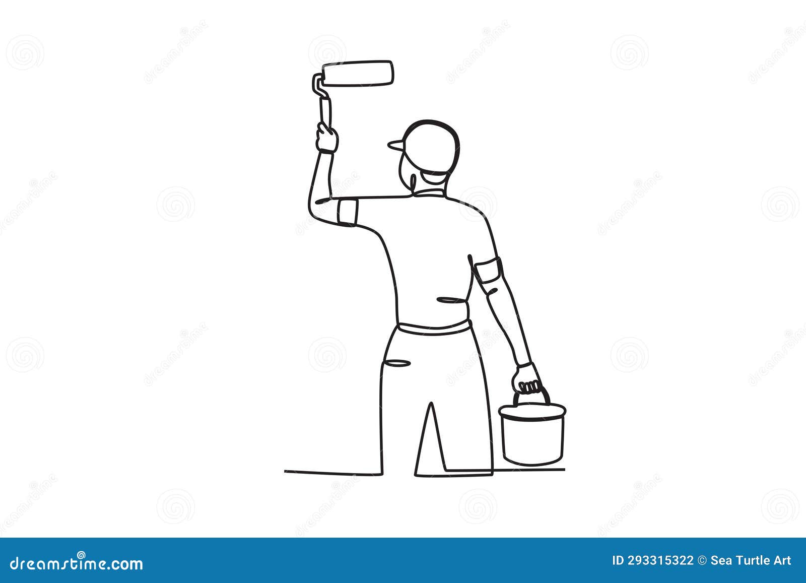 Back View of a Man Painting Stock Illustration - Illustration of ...