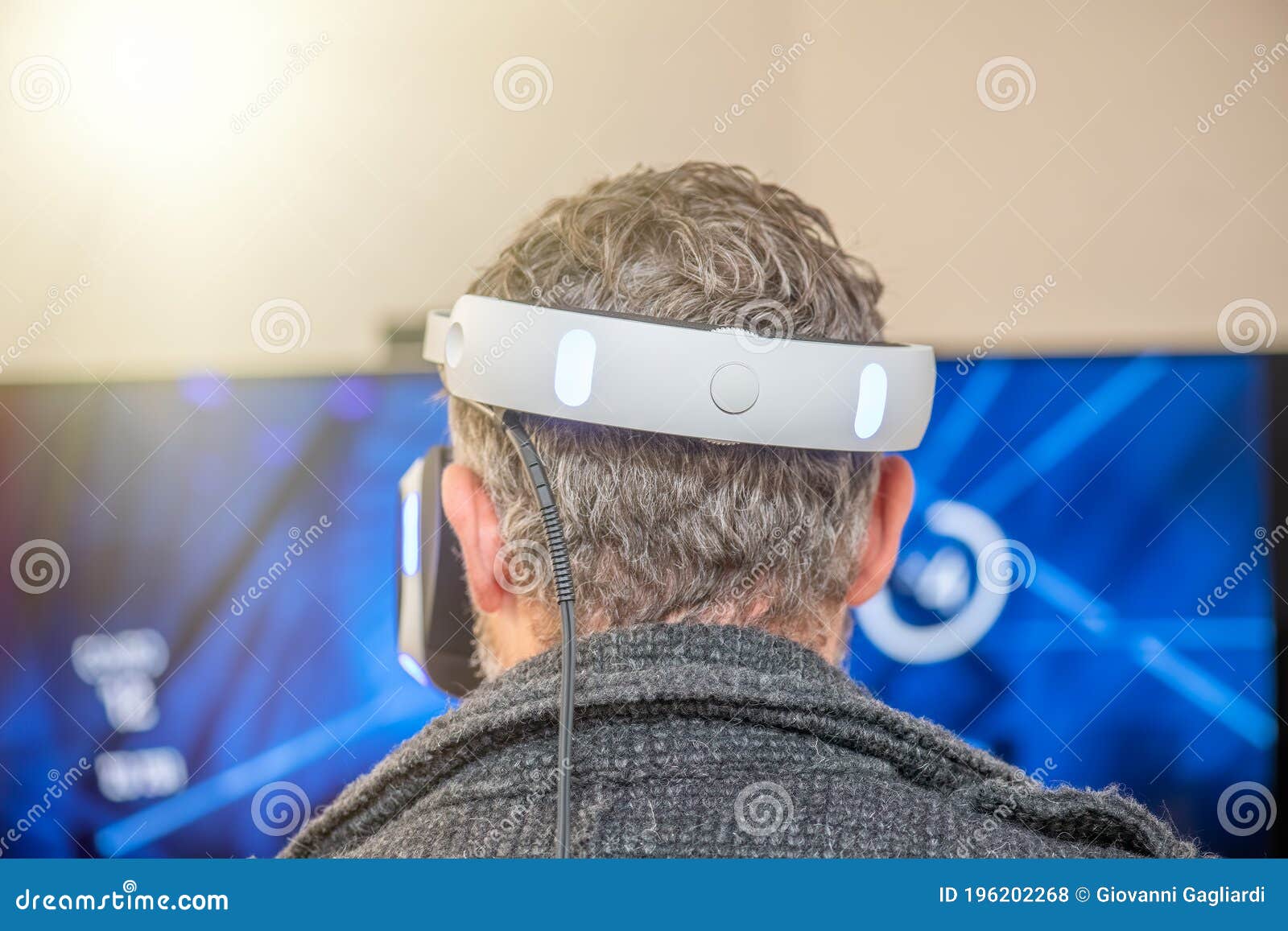 Back View of Man Playing with VR Visor Stock Photo - Image of virtual ...