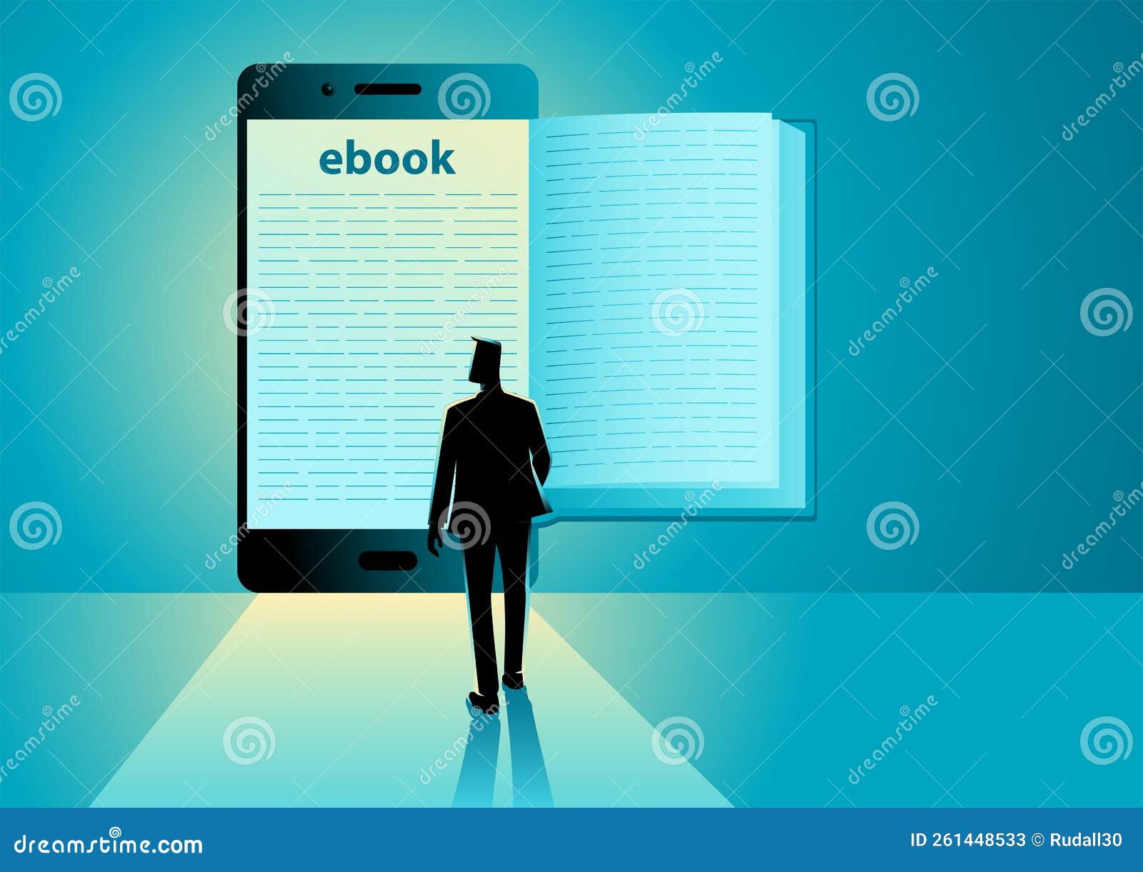 Back View of a Man Reading Ebook Stock Vector - Illustration of ...