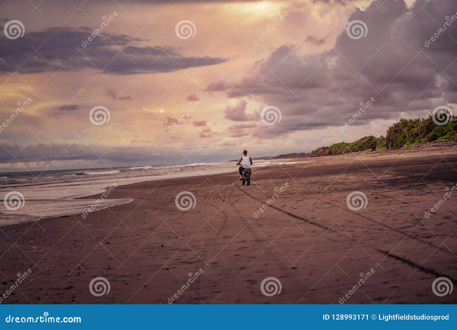 Back View of Man Riding Motorcycle on Ocean Stock Image - Image of ...