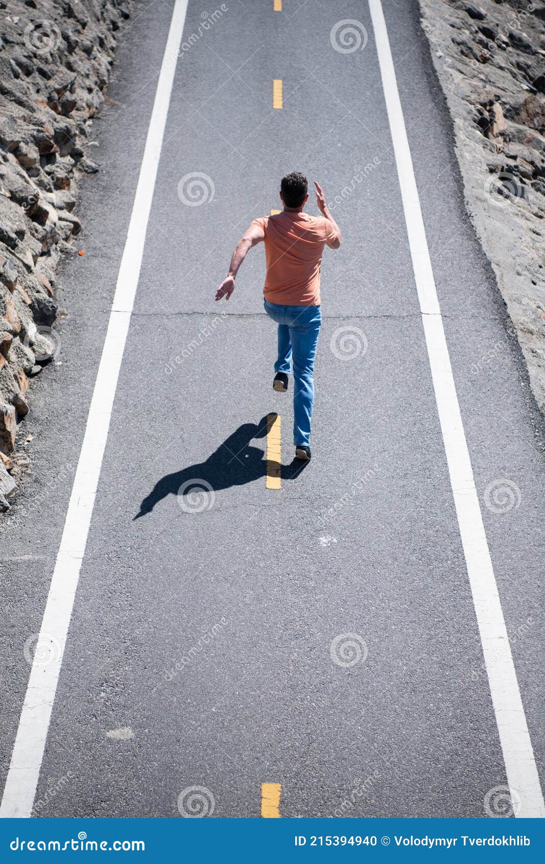 Back View of Man Runner Running at Road. Workout Urban Concept. Stock ...