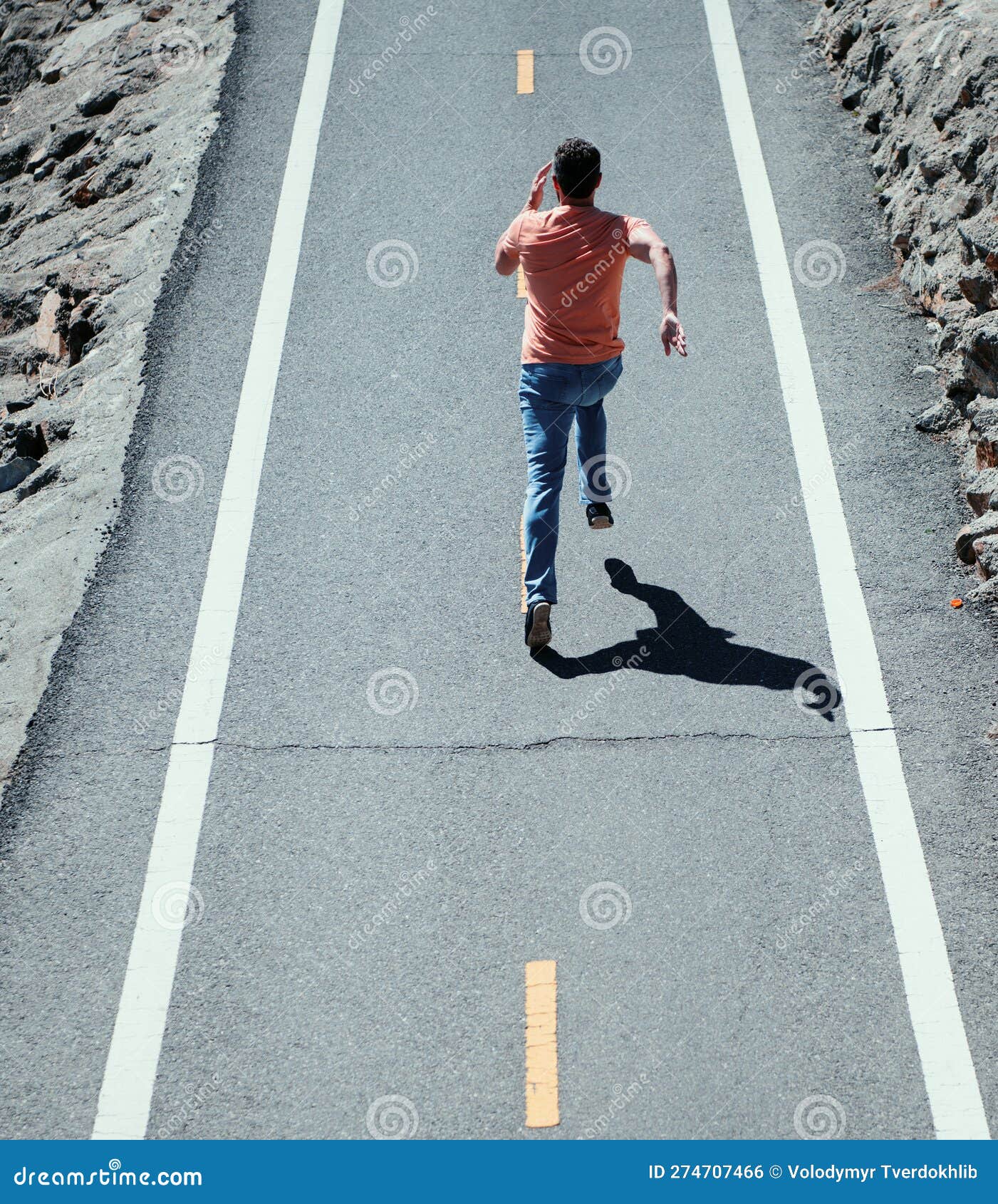 Back View of Man Running on the Road. Athletic Young Man Running ...