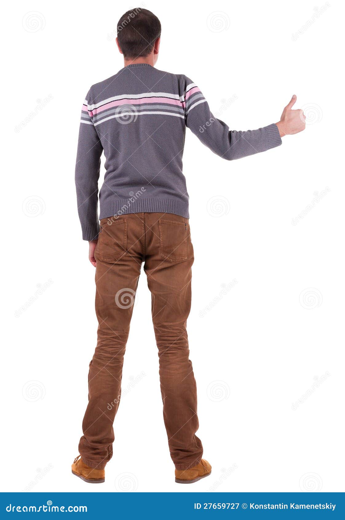 Back View of Man Shows Thumbs Up. Stock Image - Image of human ...
