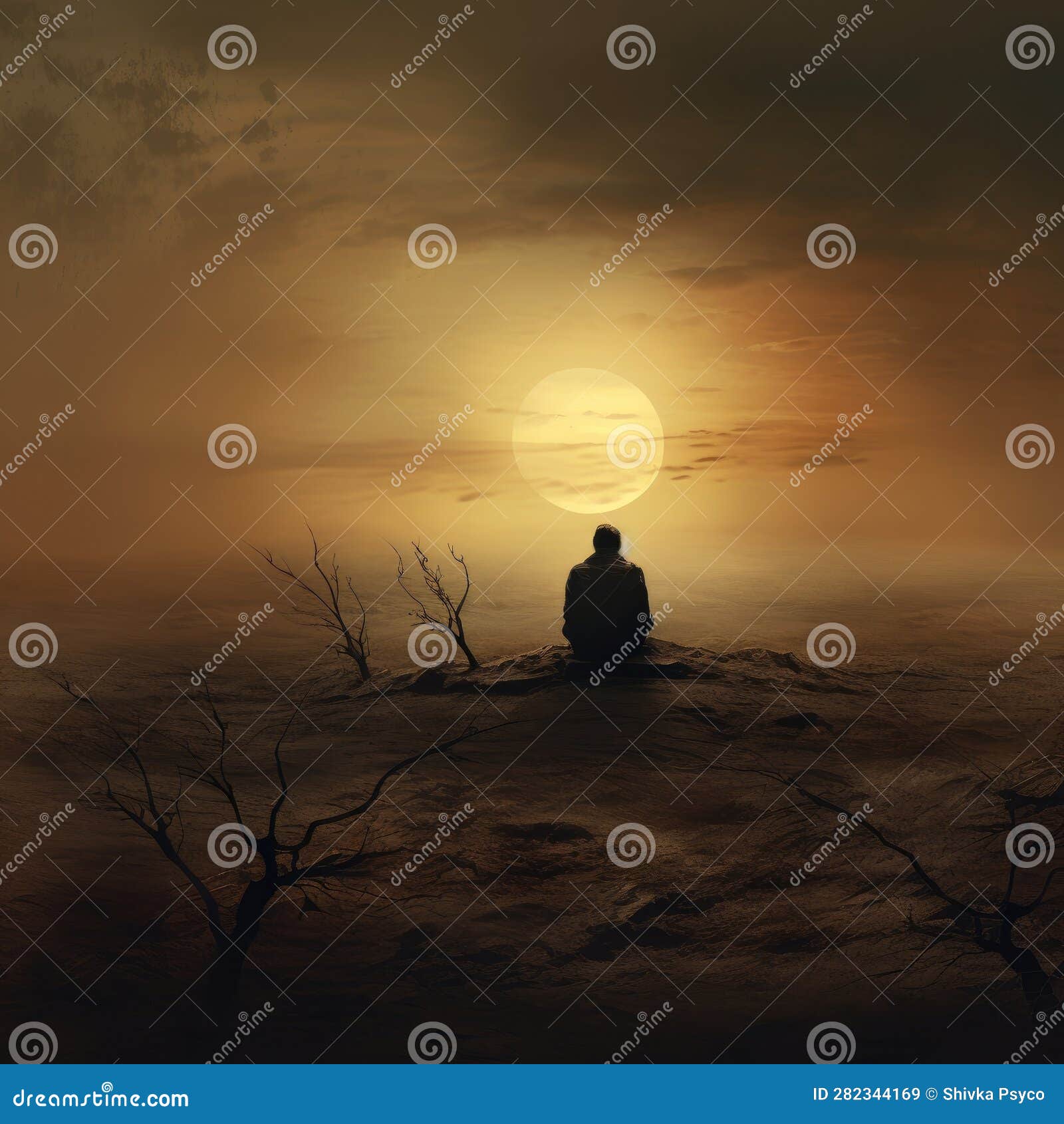 Back View of a Man Sitting Alone on Empty Area Stock Illustration ...