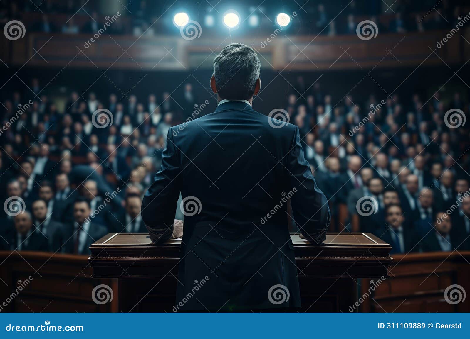 Speaker Addressing an Audience in a Hall Stock Illustration ...