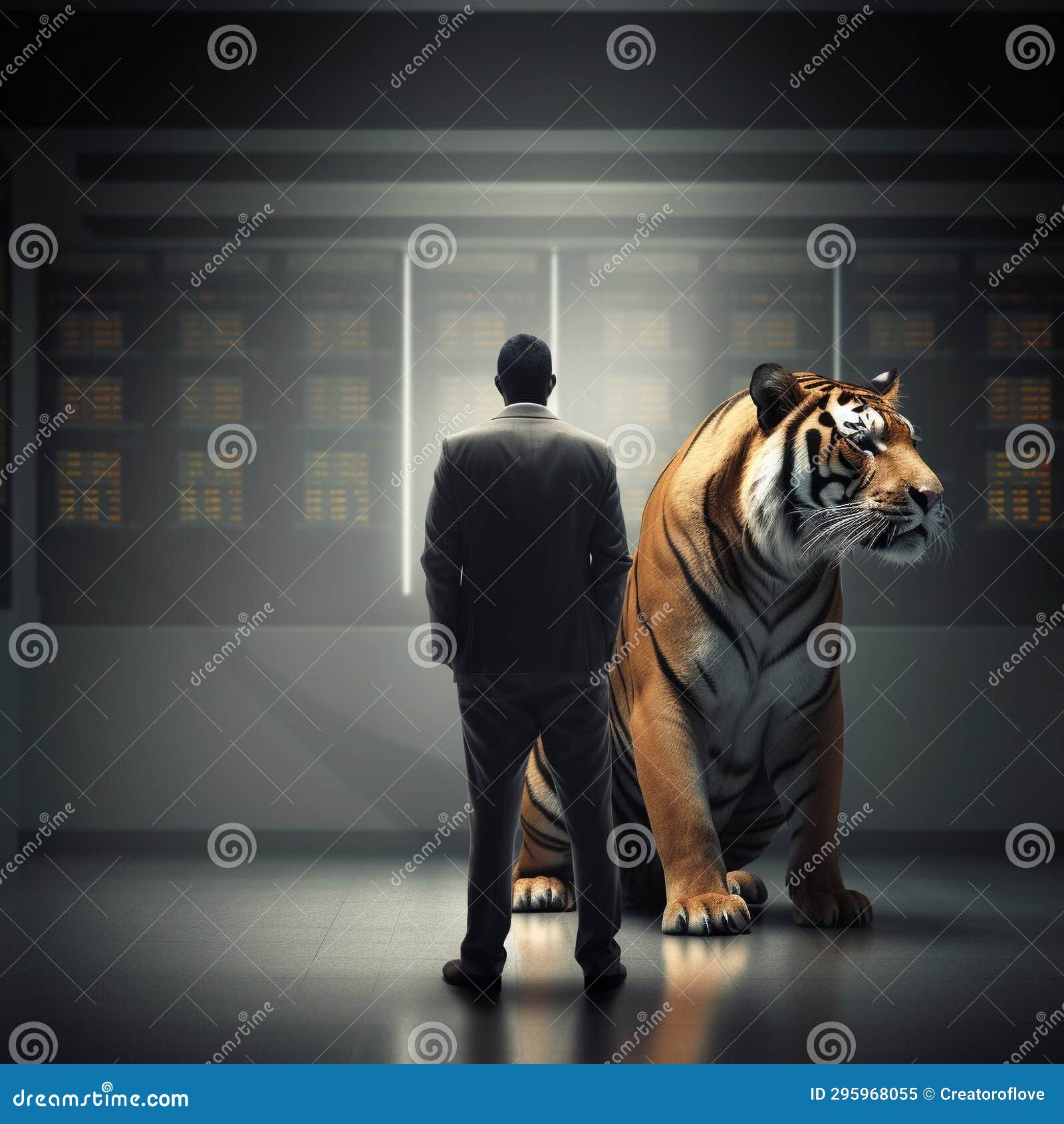 Back View of a Man Stand with Tiger Stock Illustration - Illustration ...