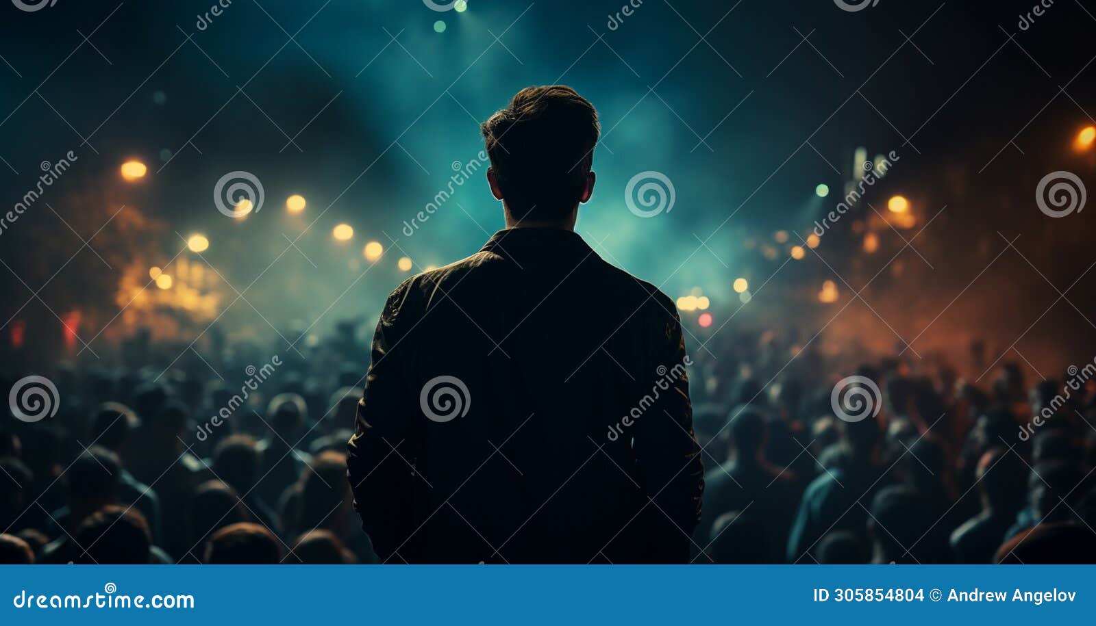 Back View of Man Standing in Stage Lights Stock Photo - Image of floor ...