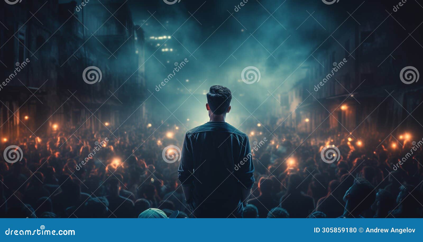 Back View of Man Standing in Stage Lights Stock Photo - Image of ...
