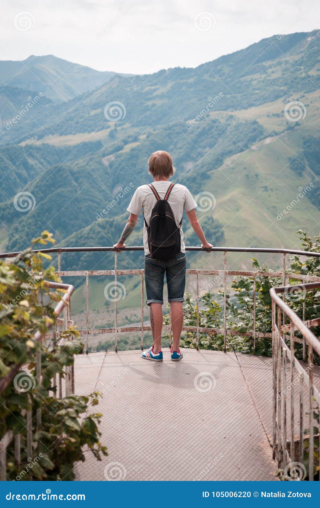 Back View of the Man Standing at View Point on the High Stock Photo ...