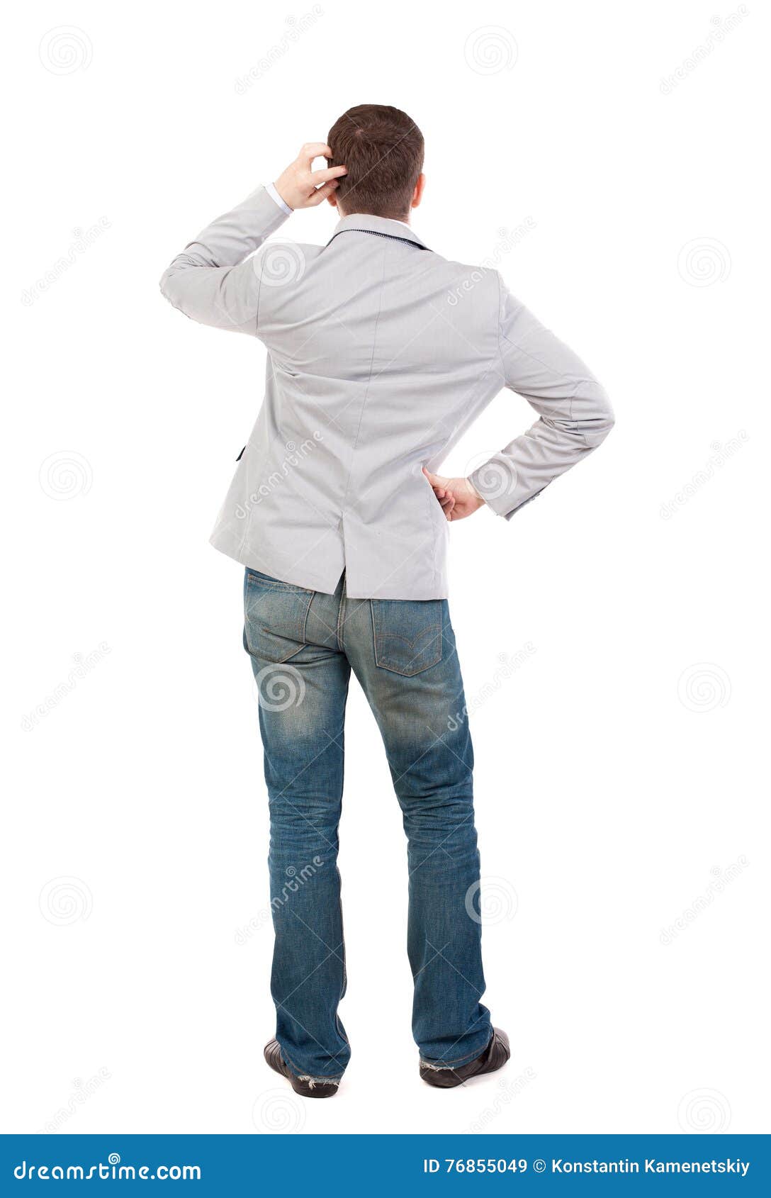 Back View of Man . Standing Young Guy. Stock Image - Image of pullover ...