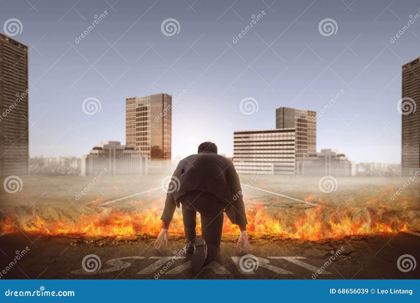 Back View of Man Start Running through Broken Road Stock Image - Image ...