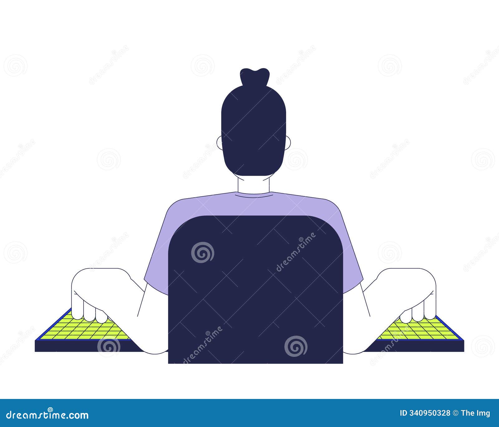 Back View Man Typing Computer Keyboard 2D Cartoon Character Stock ...