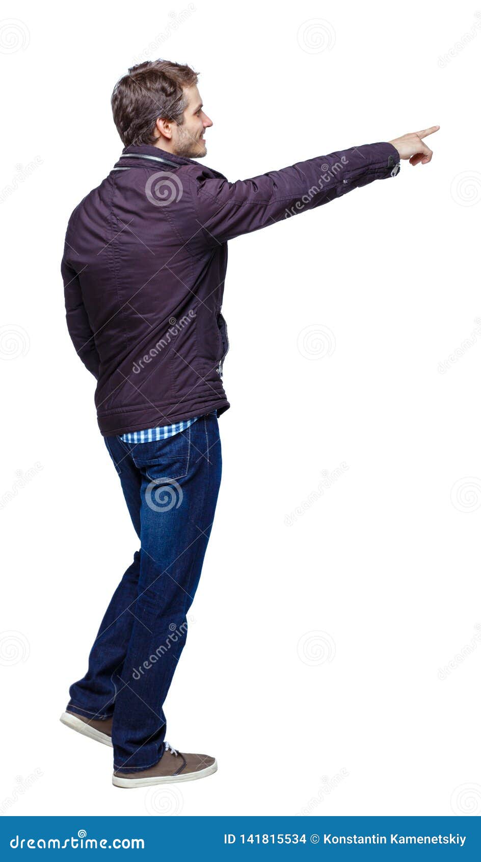 Back View of a Man Walking with a Pointing Hand Stock Photo - Image of ...