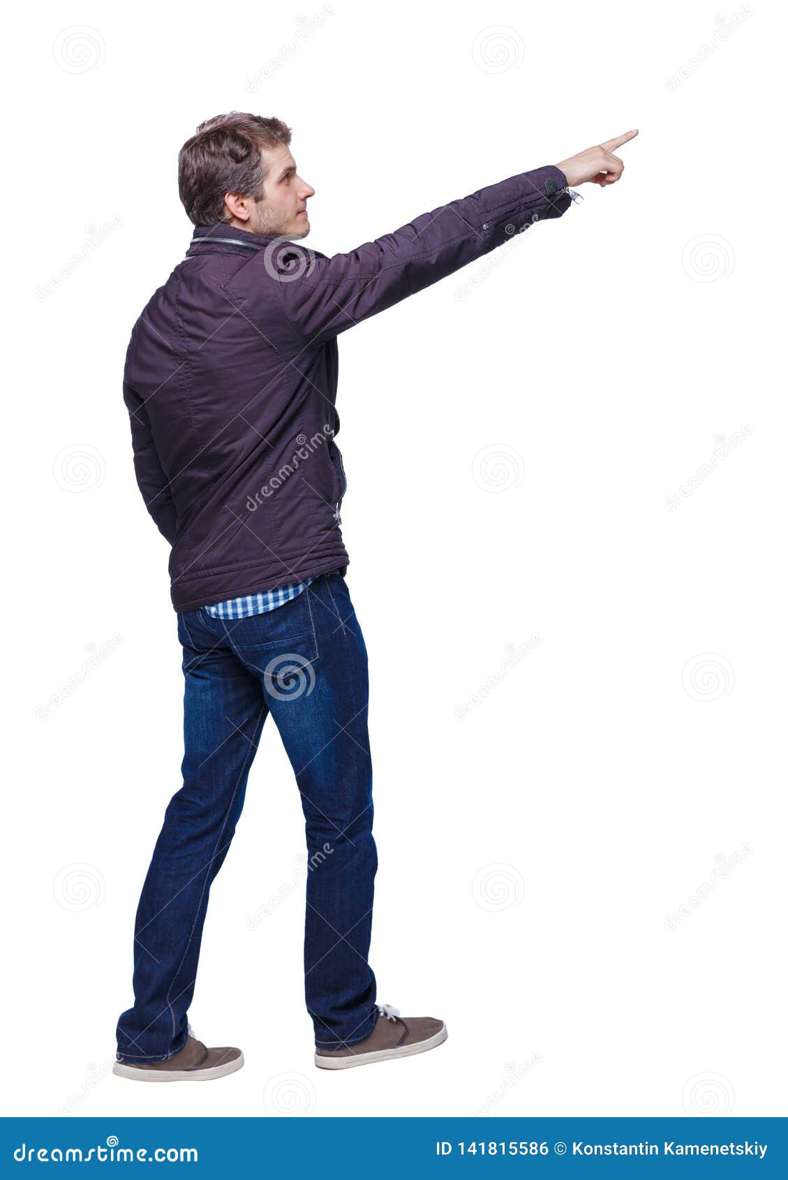 Back View of a Man Walking with a Pointing Hand Stock Photo - Image of ...