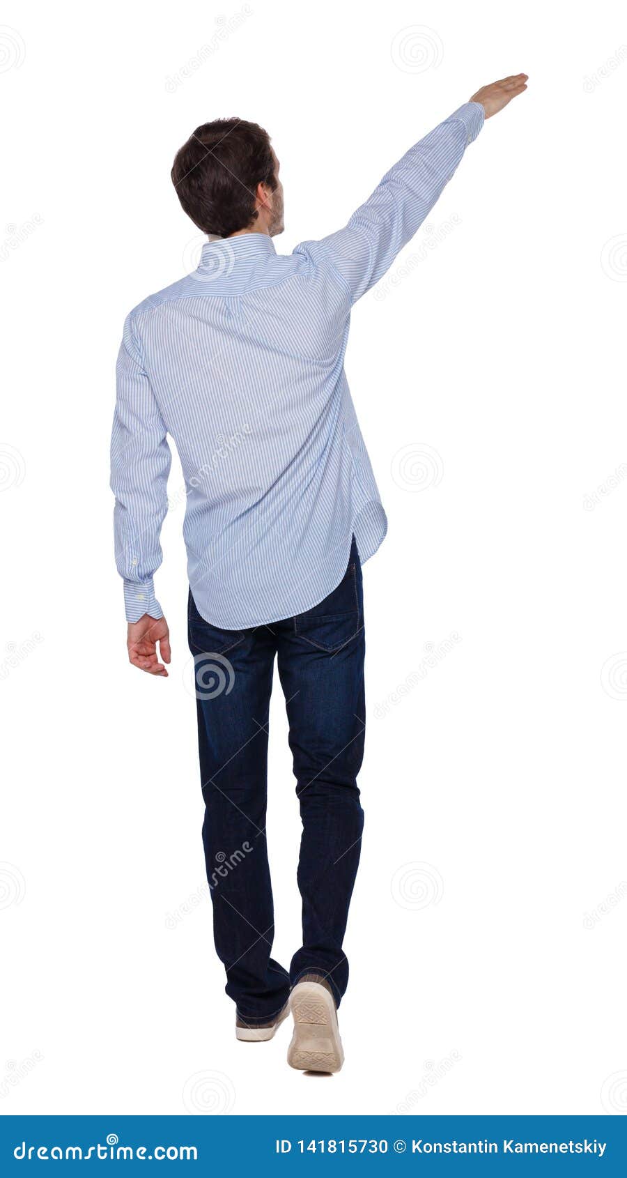 Back View of a Man Walking with a Pointing Hand Stock Photo - Image of ...
